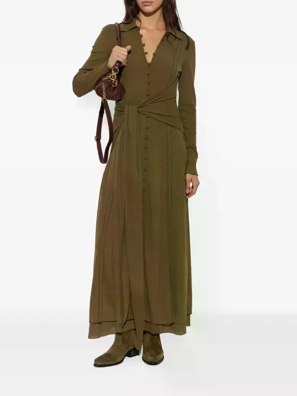 GANNI Tie-waist Maxi Dress - Green