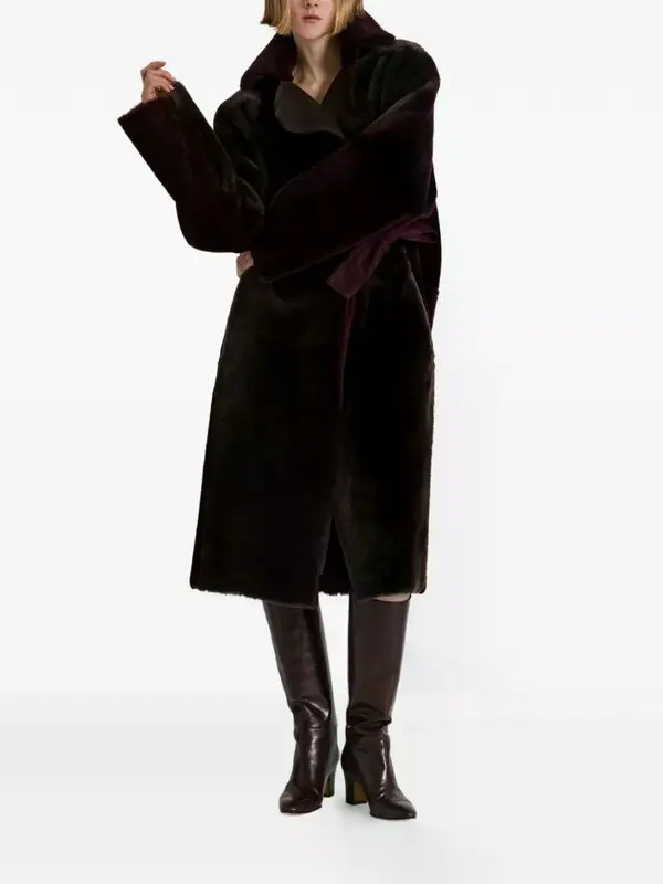 Alberta Ferretti Belted Leather Coat - Brown