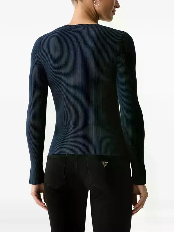 Guess V-neck Long Sleeve Ribbed Knit T-shirt