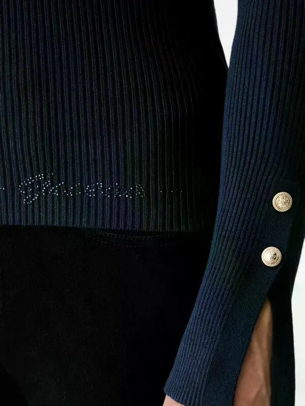 Guess V-neck Long Sleeve Ribbed Knit T-shirt