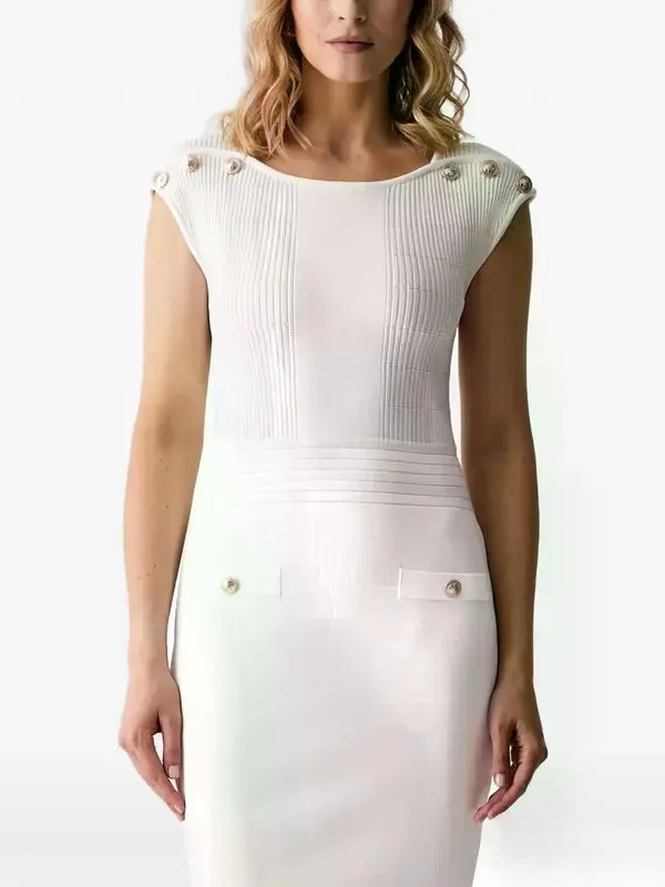 Guess Ribbed Knit Button Detail Midi Dress