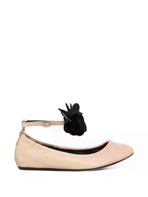 LANVIN Flower-embellished Ankle-strap Ballet Flats - Pink
