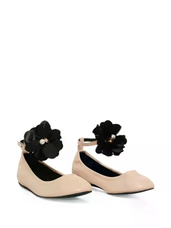 LANVIN Flower-embellished Ankle-strap Ballet Flats
