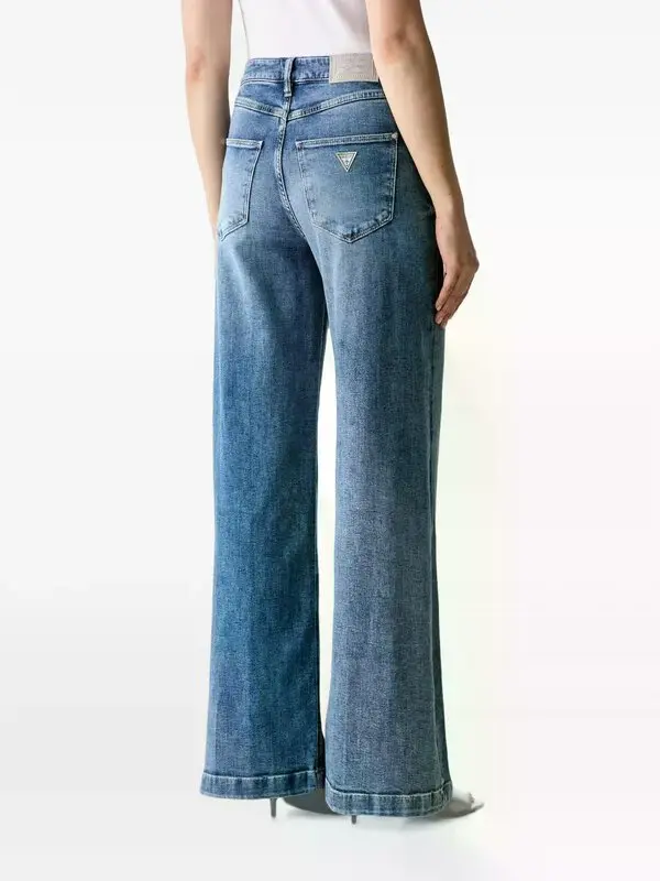 Guess Bellagio Logo Plaque Wide Leg Jeans