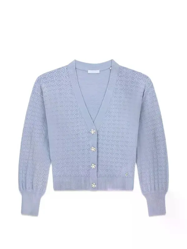 Guess Pointelle-knit Crystal-embellished Cardigan - Blue