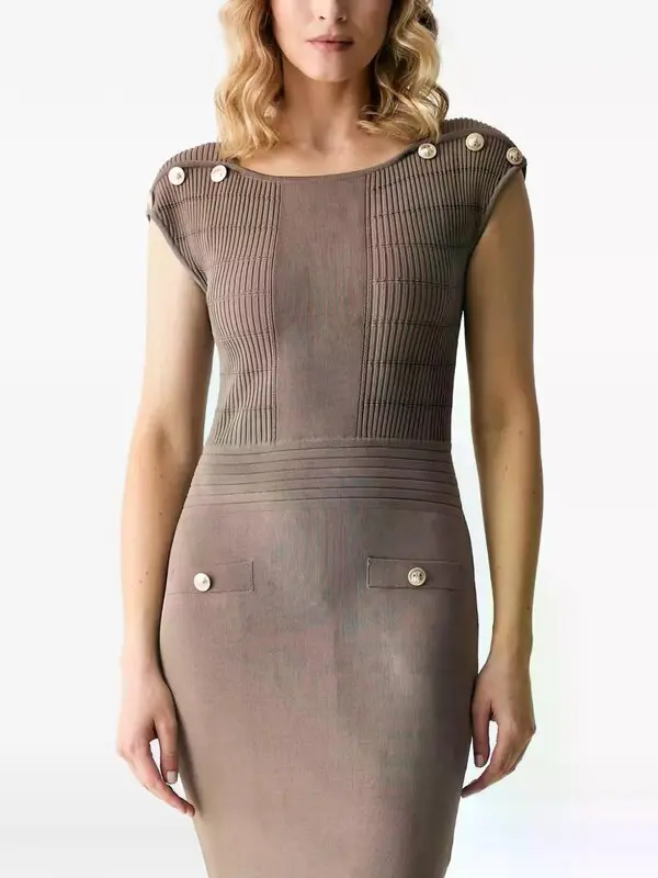 Guess Ribbed Knit Mini Dress With Gold-tone Button Detail