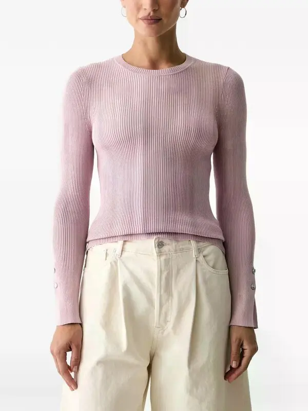 Guess Ellie Ribbed-knit Button-cuff Sweater - Pink