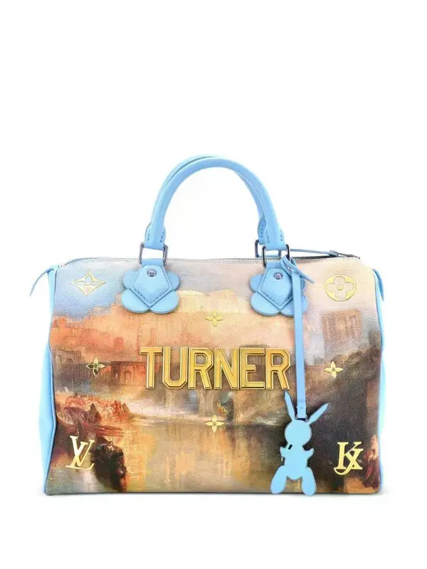LOUIS VUITTON Speedy Handbag Limited Edition Jeff Koons Turner Print Canvas 30 Satchel - Blue