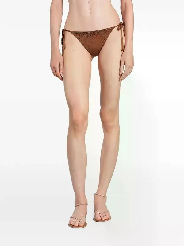 MC2 SAINT BARTH Rhinestone-embellished Side-tie Bikini Bottoms - Brown