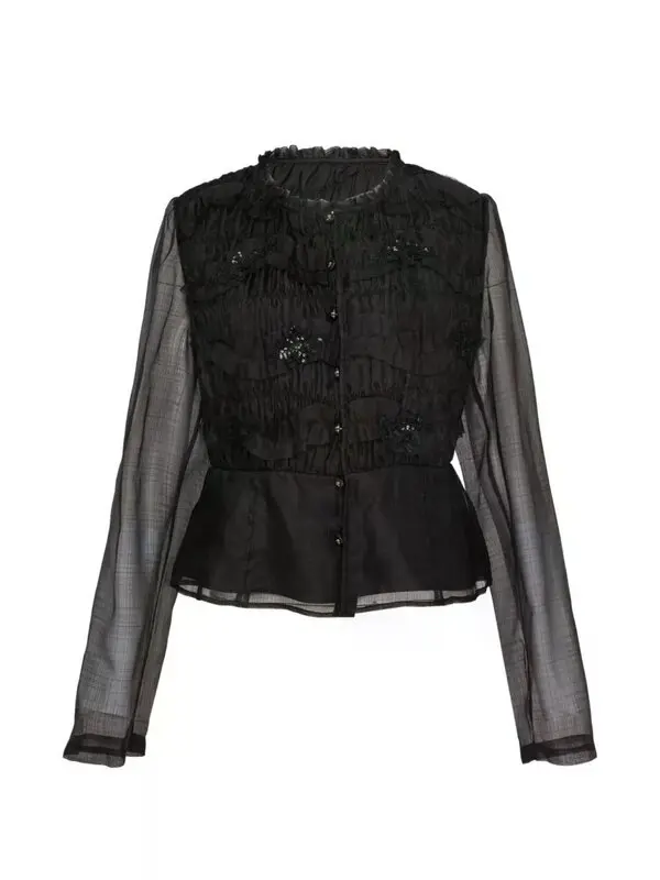 RENLI SU Smocked Sequin-embellished Blouse - Black