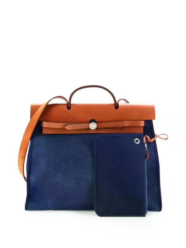 Hermès Herbag Zip Leather And Toile 39 Satchel - Blue