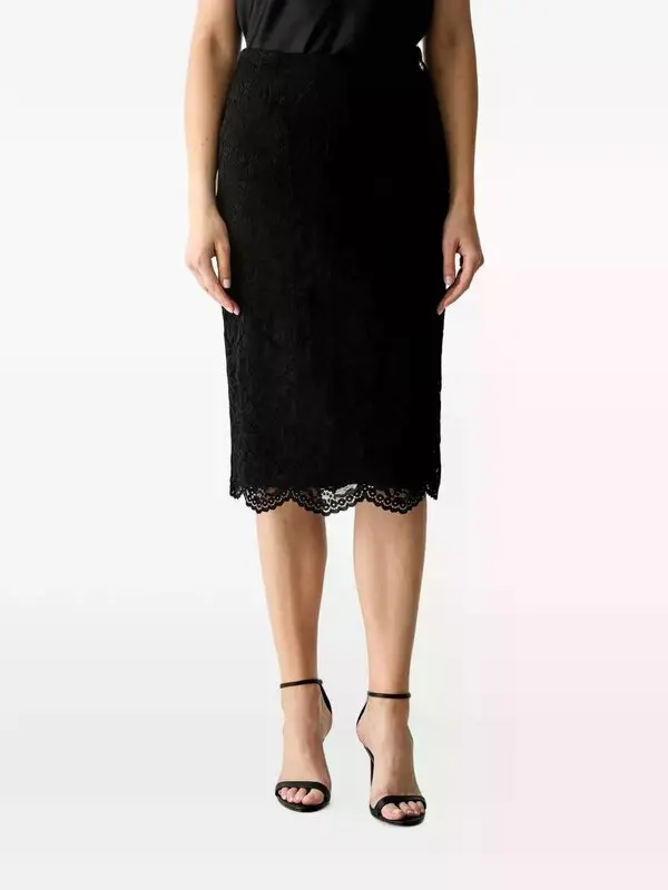 Guess Logo Plaque Lace Midi Skirt - Black