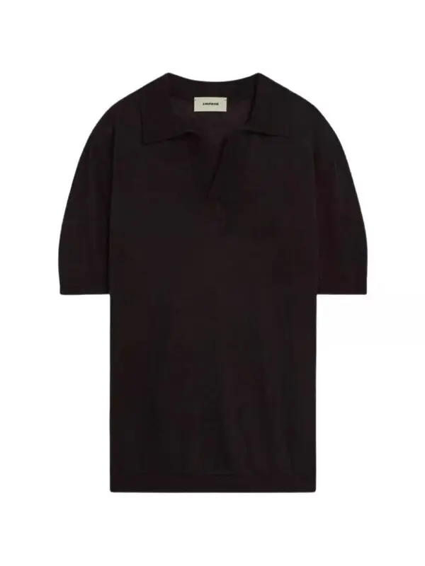 A PAPER KID Fine-knit Open-collar T-shirt - Black