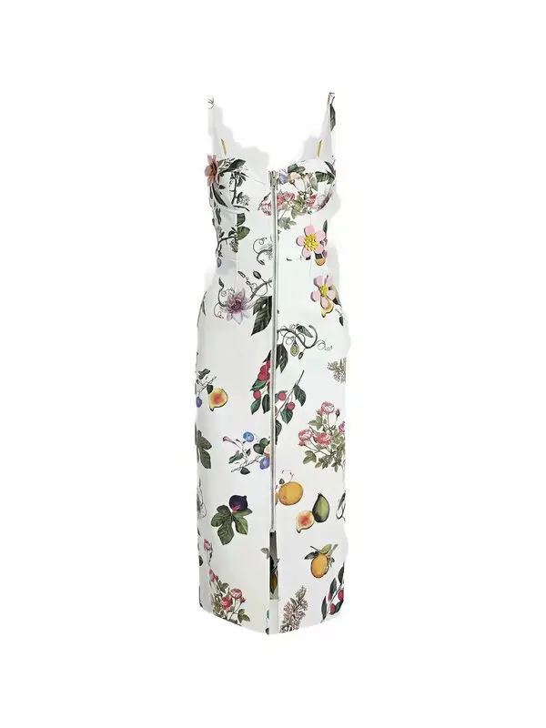 Oscar De La Renta Floral-appliqué Printed Leather Midi Dress - White