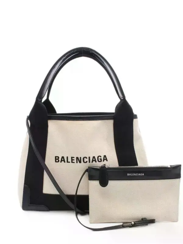 Balenciaga 2000s Navy Cabas Tote Bag - Neutrals