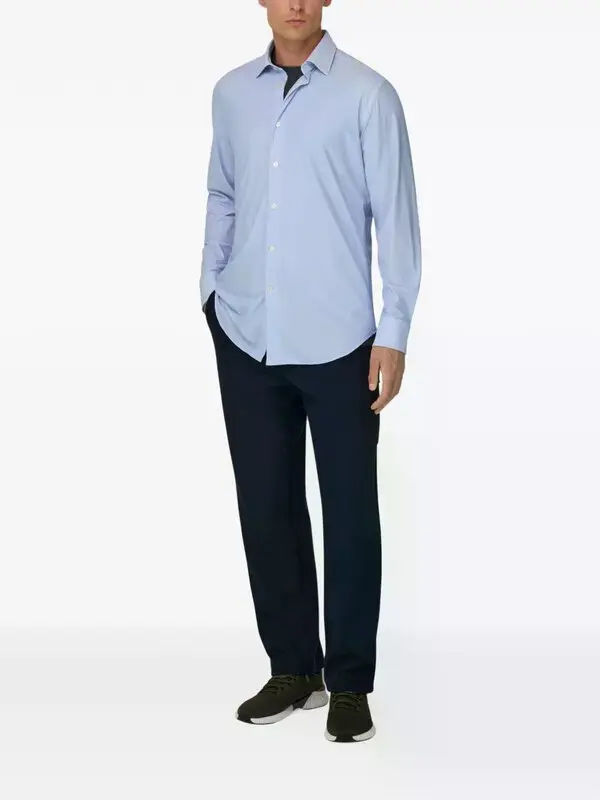 Boggi Milano Shirt Slim-fit Stretch-nylon Herringbone B Tech - Blue