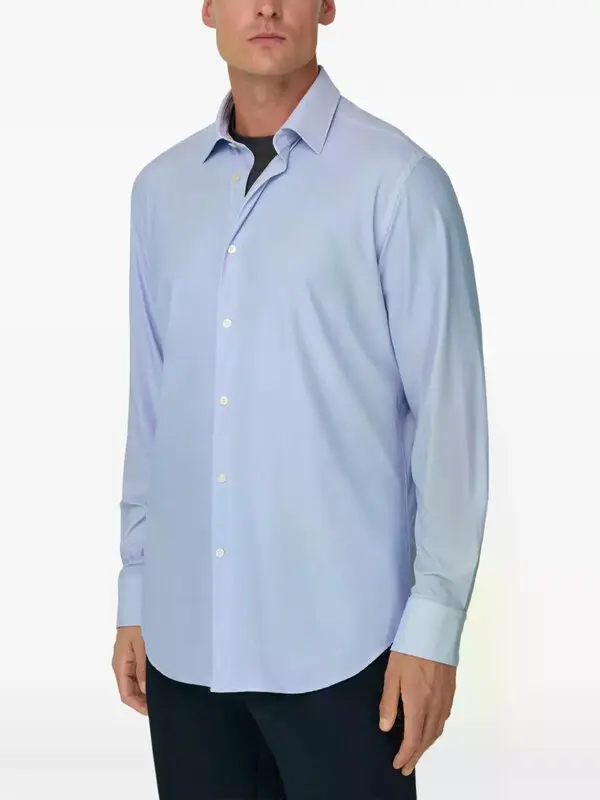 Boggi Milano Shirt Slim-fit Stretch-nylon Herringbone B Tech - Blue