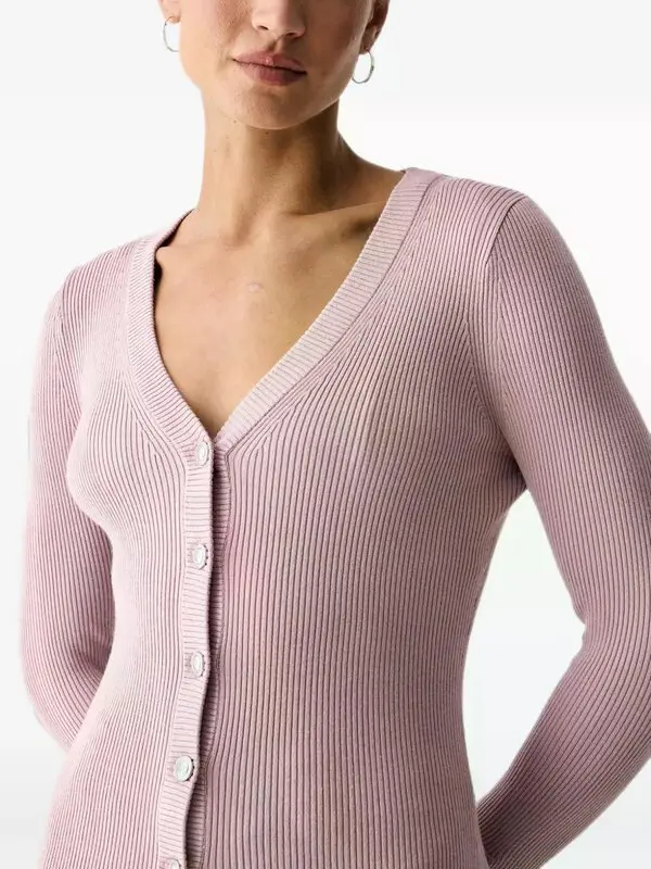 Guess Ribbed Knit V-neck Cardigan With Embellishment