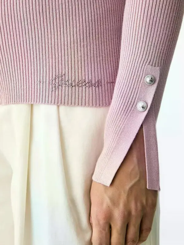 Guess Ribbed Knit V-neck Cardigan With Embellishment