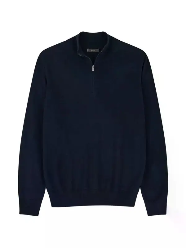 Boggi Milano Quarter-zip Jumper In Extrafine Merino Wool - Blue
