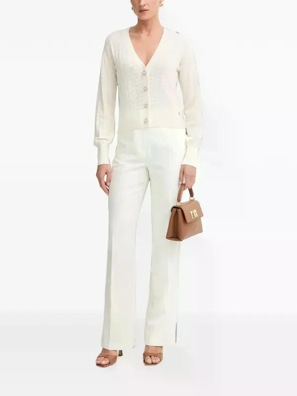 Guess Flower-button Pointelle-knit Cardigan - Neutrals