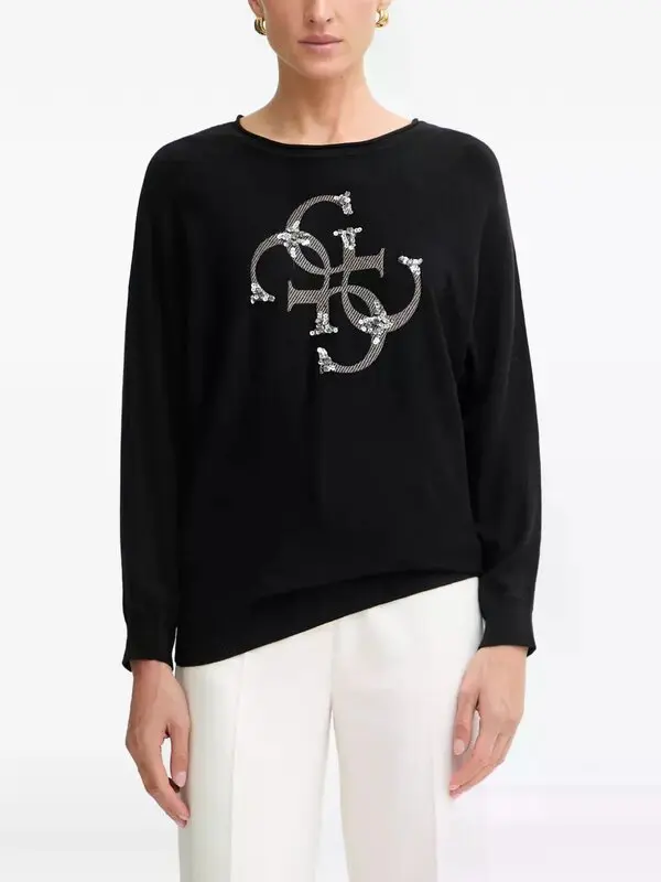 Guess Sequin-embellished Logo-print Sweater - Black