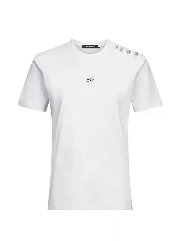 Karl Lagerfeld Button-detail Logo-embroidered T-shirt - White