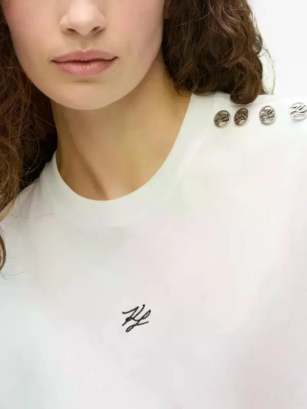 Karl Lagerfeld Logo-embroidered T-shirt With Button Detail