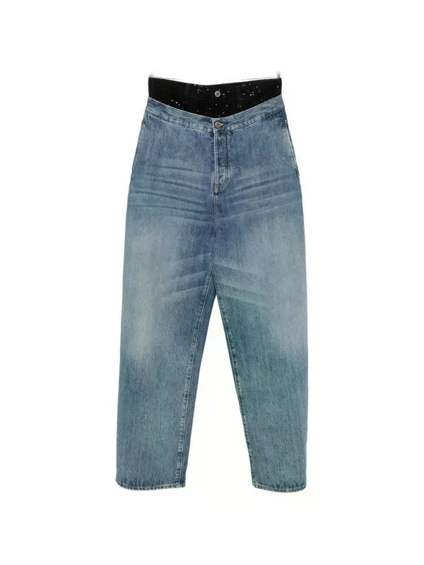 Attico Rhinestone-embellished Layered-waistband Jeans - Blue