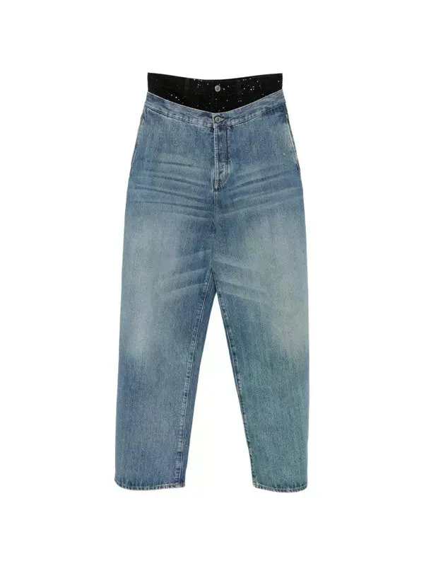 Attico Rhinestone Embellished Layered Waistband Jeans - Blue