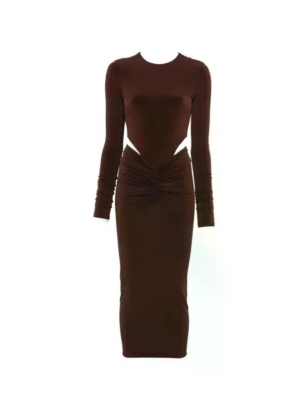 Andamane Heloise Cut-out Ruched Midi Dress - Brown
