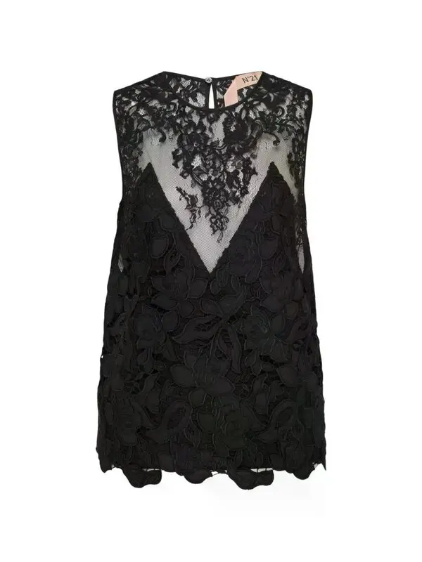 N°21 Floral-lace Sleeveless Top - Black