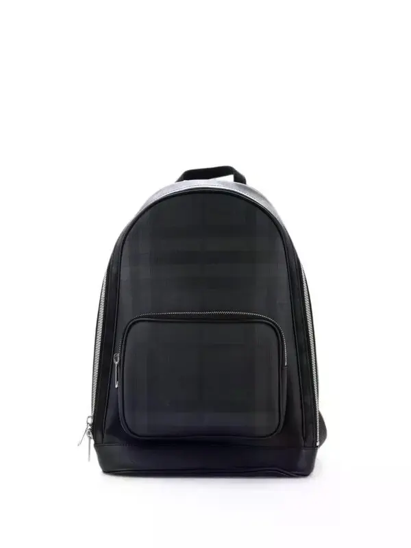Burberry Check Coated Canvas And Leather Medium Backpack - Black