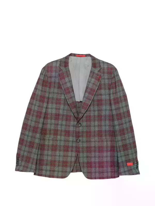 Isaia Check-pattern Notch-lapel Blazer - Grey