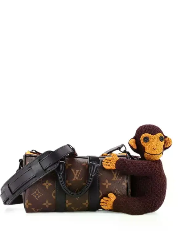 LOUIS VUITTON Keepall Bandouliere Bag Monogram Canvas With Friends Plush Monkey Xs Crossbody Bag - Brown