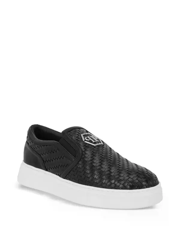 Philipp Plein Hexagon Logo Weaved Leather Slip-on Shoes