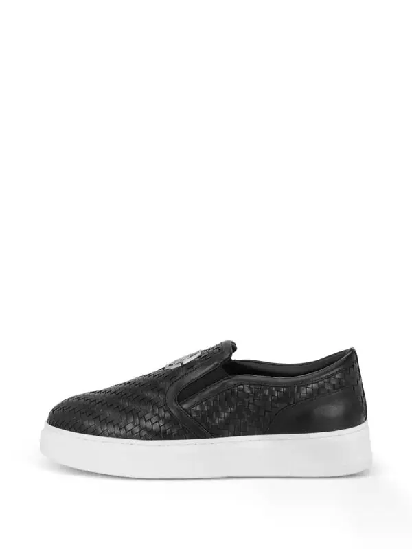 Philipp Plein Hexagon Logo Weaved Leather Slip-on Shoes