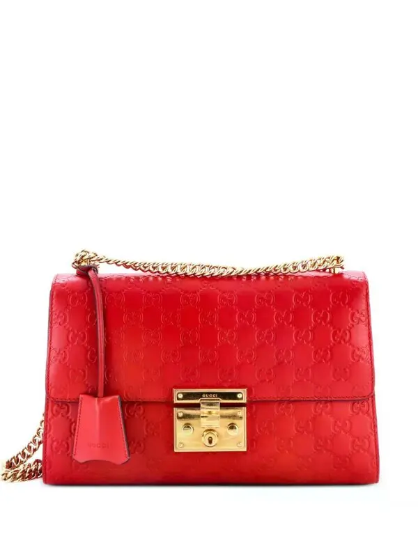 Gucci Padlock Ssima Leather Medium Shoulder Bag - Red
