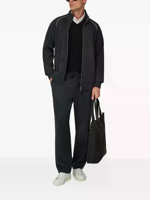 Boggi Milano Full-zip Sweatshirt In Wool-blend Diagonal - Grey