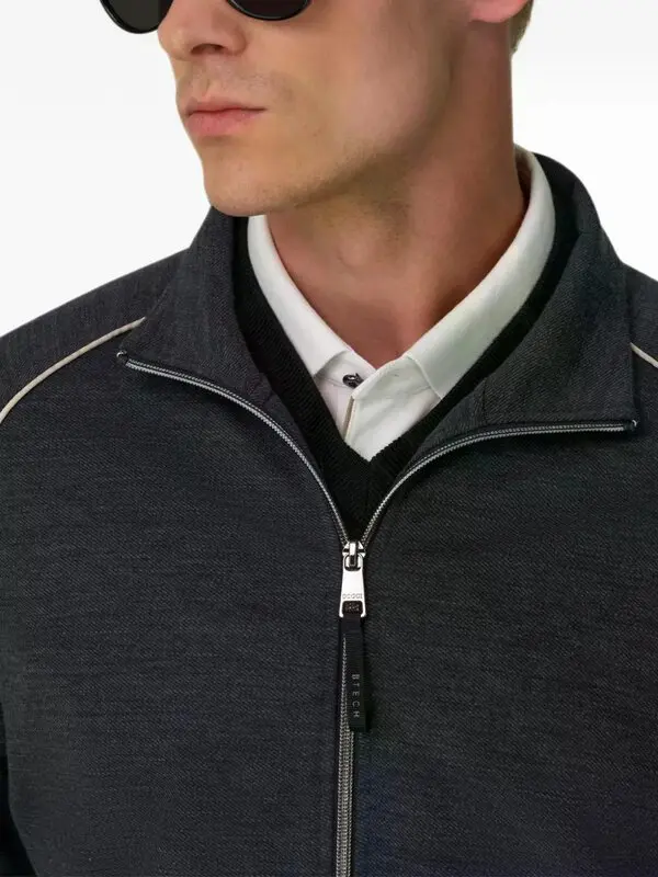 Boggi Milano Full-zip Diagonal Weave Wool-blend Sweatshirt