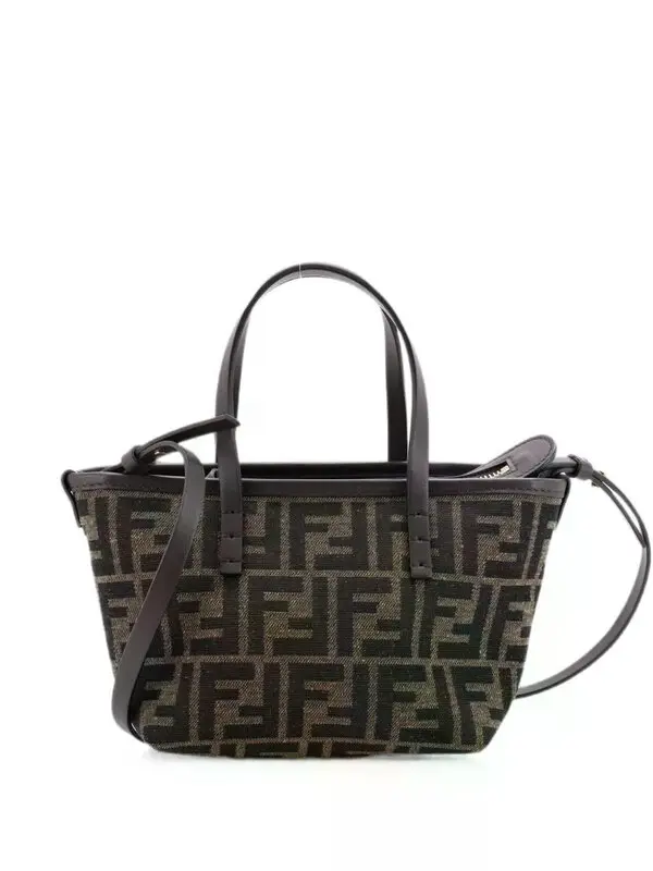 Fendi Roll Ff Fabric With Leather Mini Tote Bag - Brown