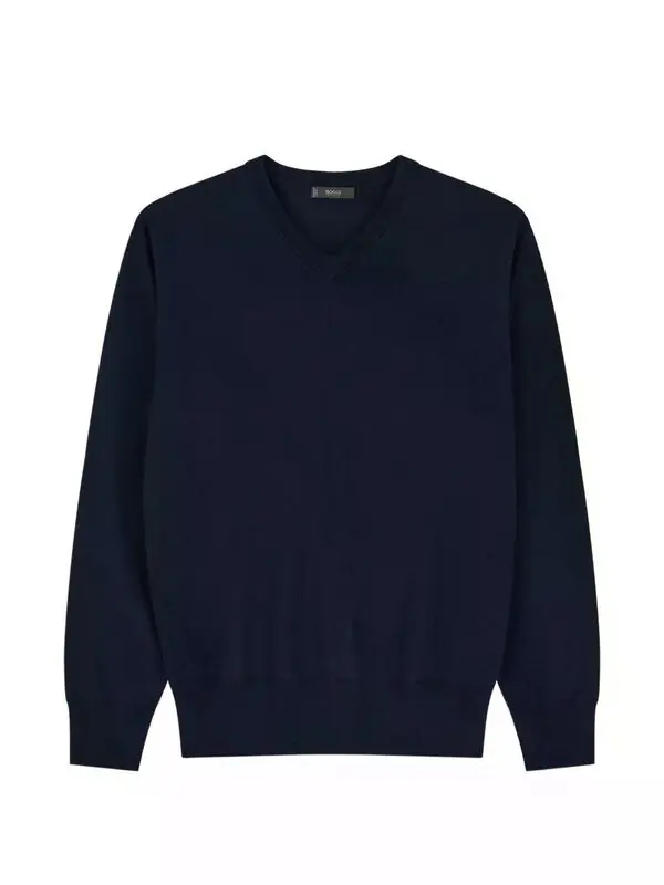 Boggi Milano V-neck Jumper In Extrafine Merino Wool - Blue