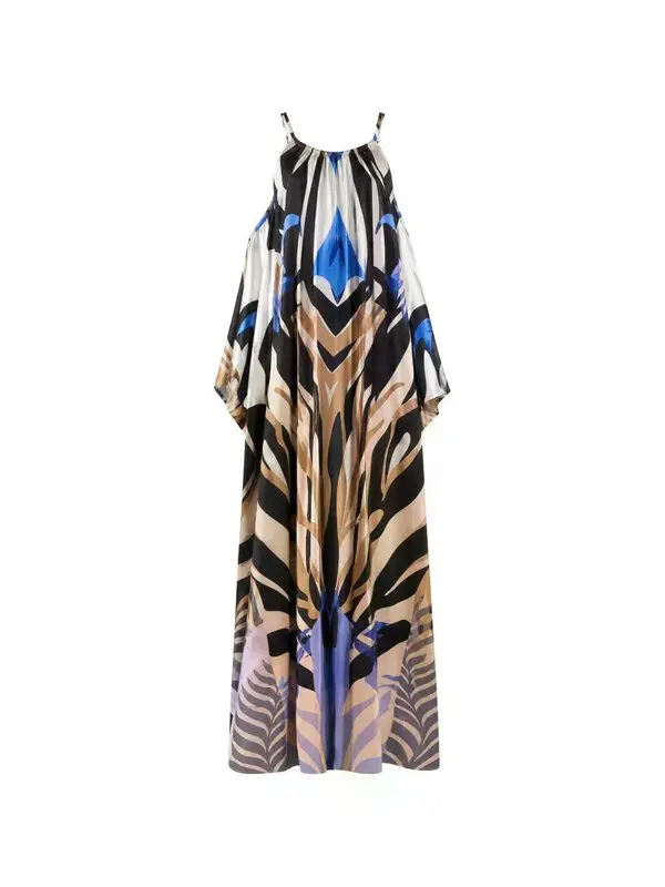 NEMA Abstract Print Halter-neck Maxi Dress - Black