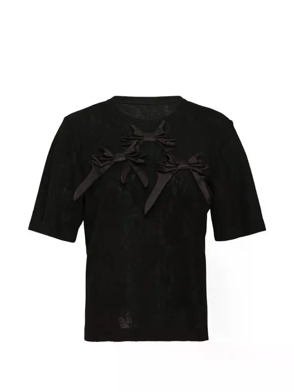 RENLI SU Bow-detail Lace-patterned T-shirt - Black