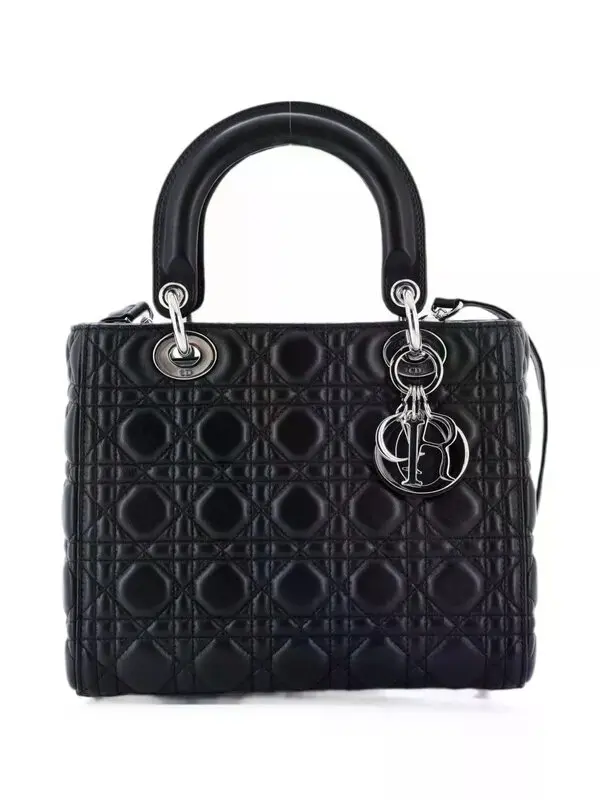 Dior Lady Bag Cannage Quilt Lambskin Medium Satchel - Black