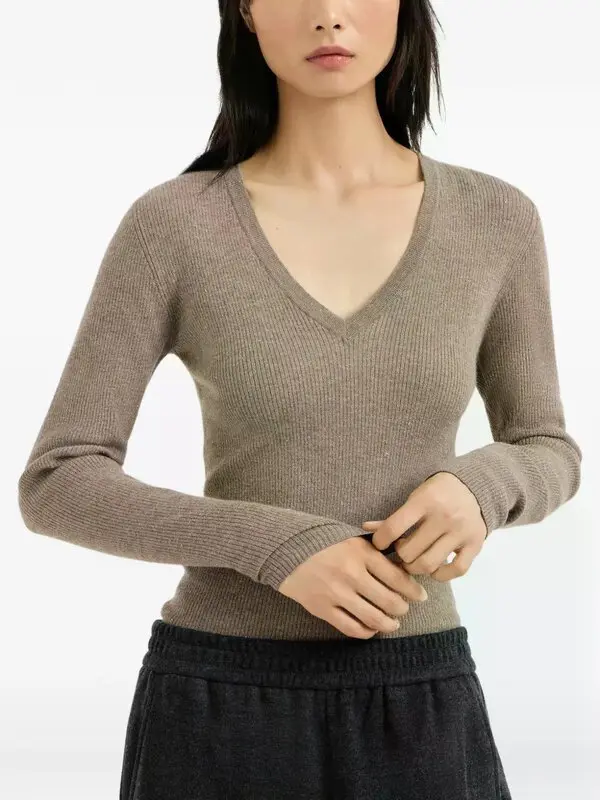Brunello Cucinelli Sparkling Cashmere Ribbed V-neck Sweater