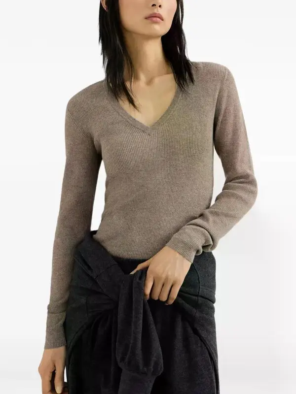 Brunello Cucinelli Sparkling Cashmere Ribbed V-neck Sweater