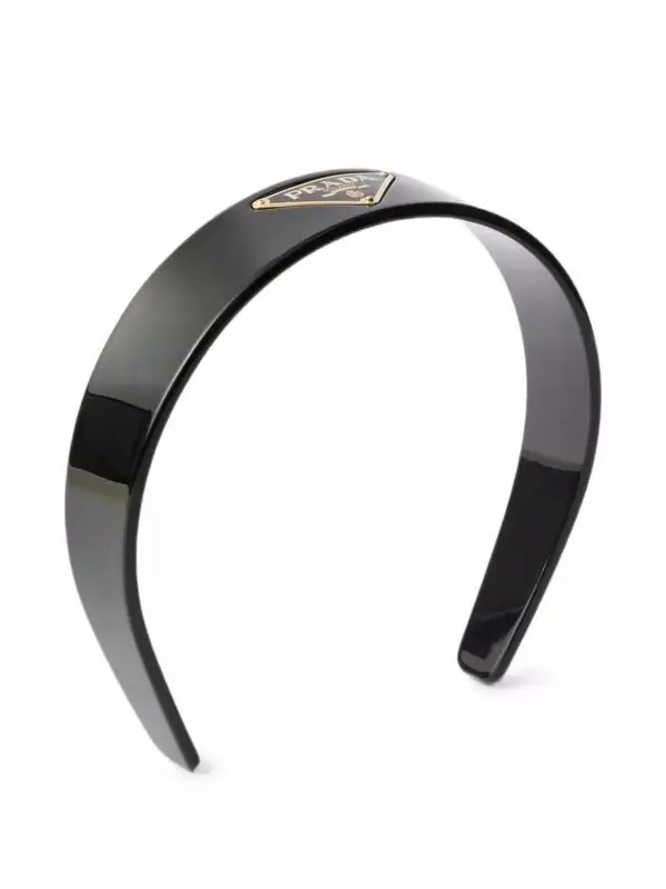 Prada Headband With Triangle Logo - Black