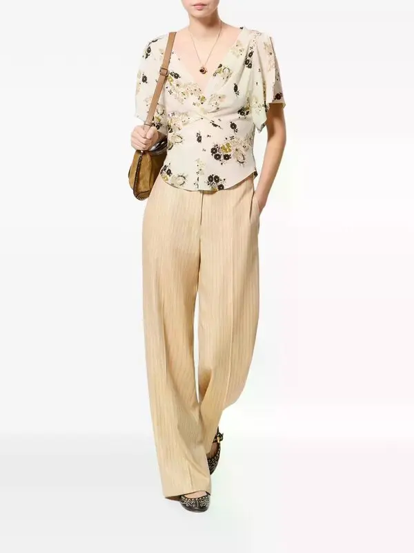 Isabel Marant Étoile Ecru Floral Print Wrap-effect Top - Neutrals