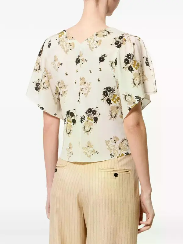 Isabel Marant Étoile Ecru Floral Print Wrap-effect Top - Neutrals